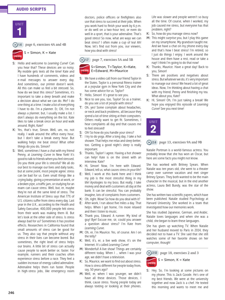 Personal Best Level 3 Student B Audio Scripts | PDF | Stress (Biology)