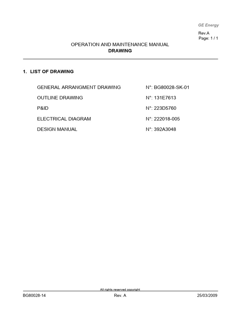 Operation and Maintenance Manual: Drawing | PDF