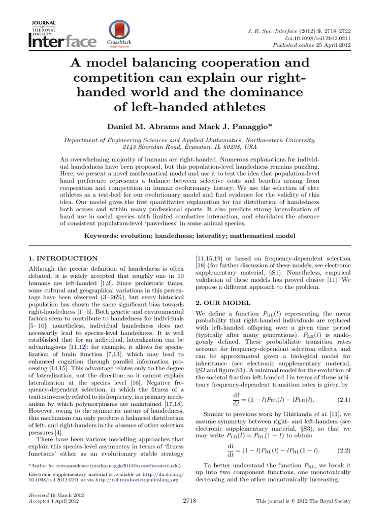 A Model Balancing Cooperation and | PDF | Handedness | Economic Equilibrium