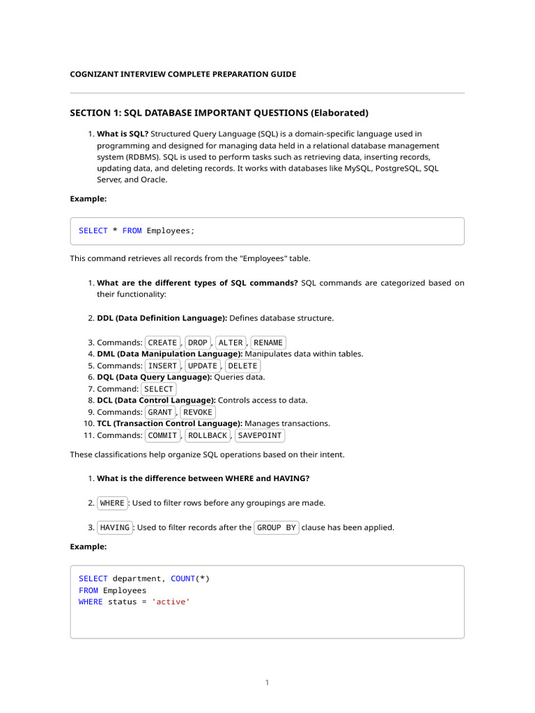 Cognizant Interview Guide | PDF | Sql | Computing