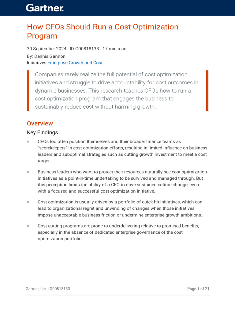 How CFOs Should Run A Cost Optimization Program | PDF | Governance | Chief Financial Officer
