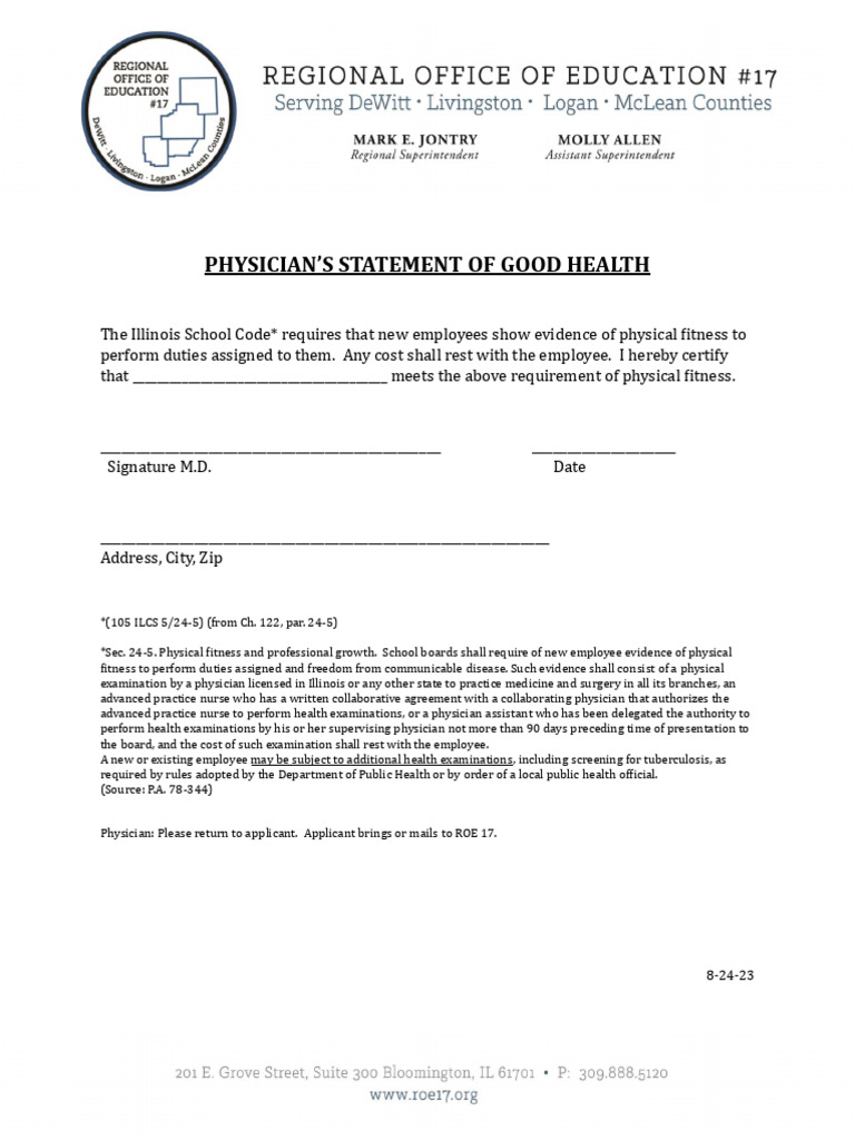 Physician's Statement of Good Health | PDF