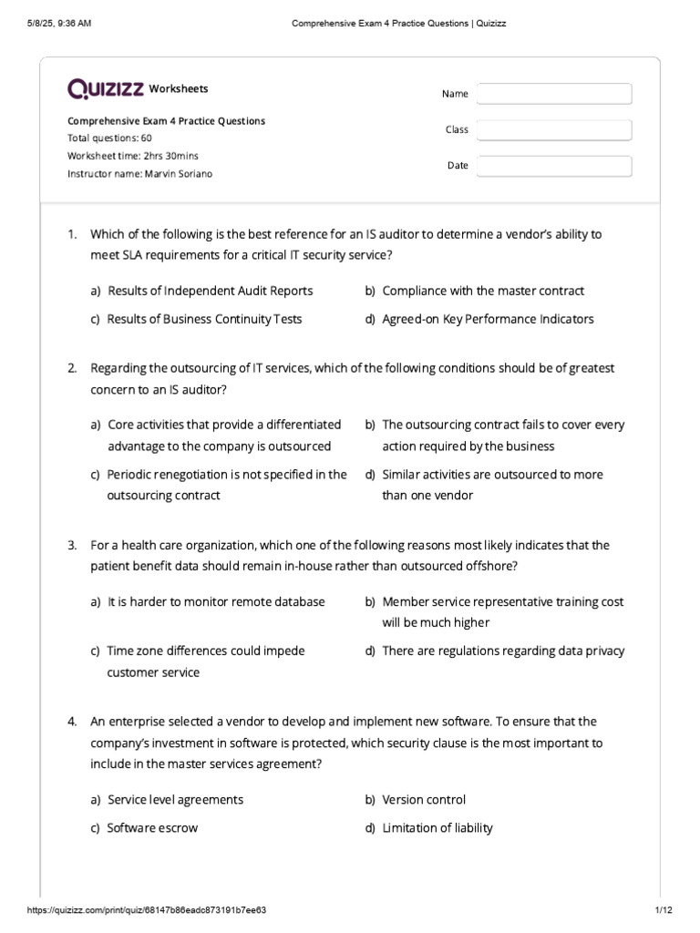 IS Auditor Comprehensive Exam Questions | PDF | Security | Computer ...
