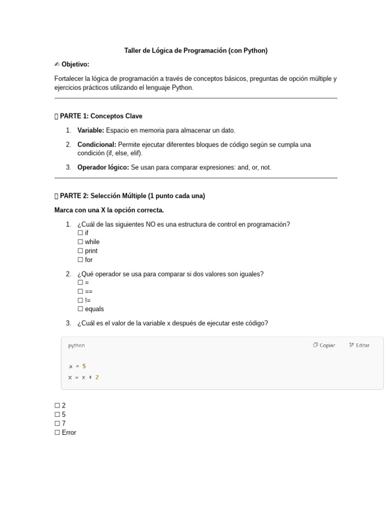 Taller de Lógica de Programación 1 | PDF
