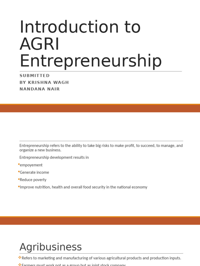 Introduction To AGRI Entrepreneurship | PDF | Agriculture | Entrepreneurship