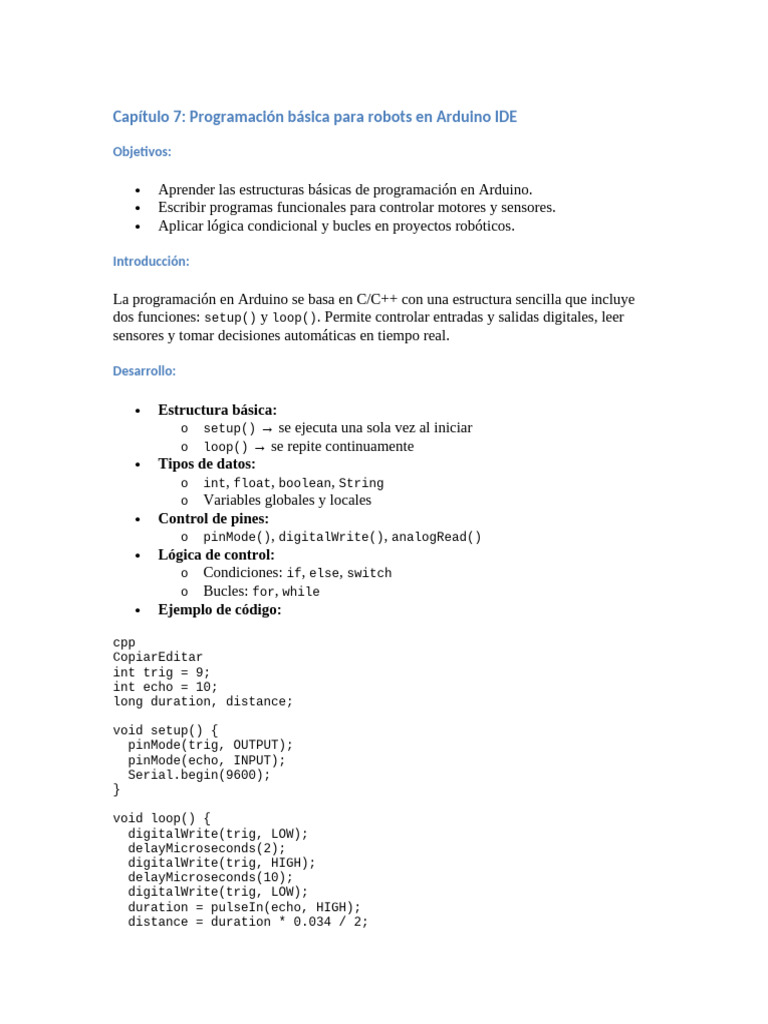 Ejemlo de Programación - Básica - para - Robots - en - Arduino - IDE | PDF | C ++ | Arduino