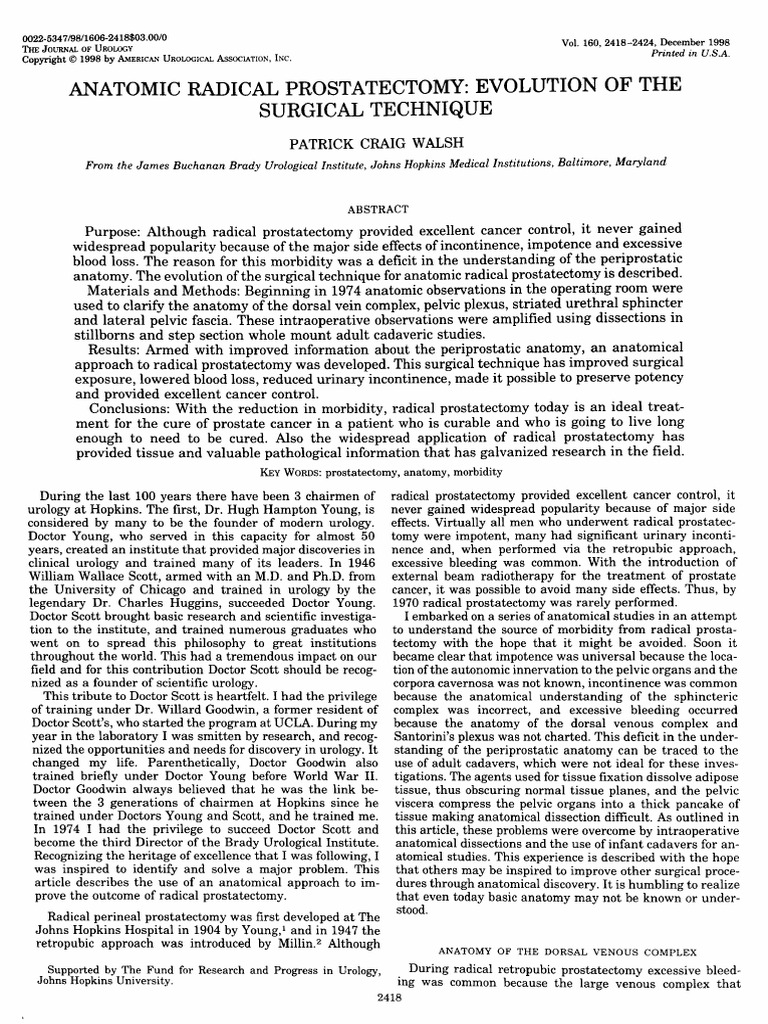 Evolution of Anatomic Radical Prostatectomy | PDF | Prostate | Pelvis