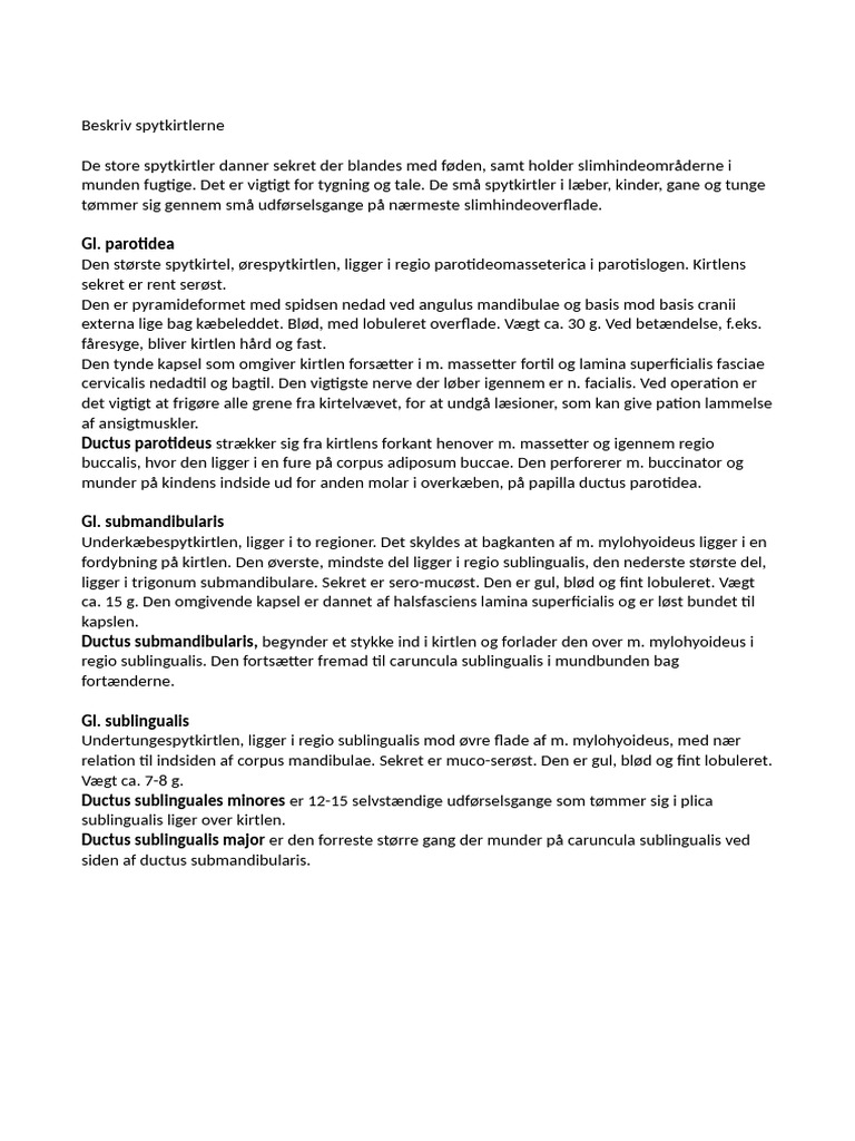 Beskriv Spytkirtlerne | PDF
