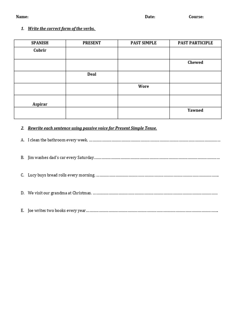 Spanish Verb Forms and Passive Voice Exercises | PDF