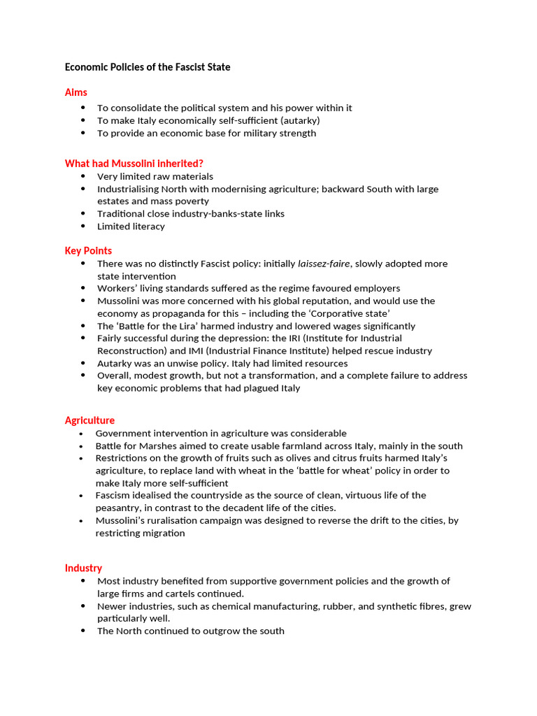 Economic Policies of The Fascist State | PDF | Fascism | Taxes