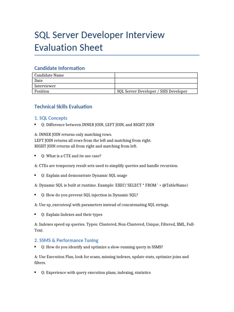 SQL Server Interview Sheet | PDF