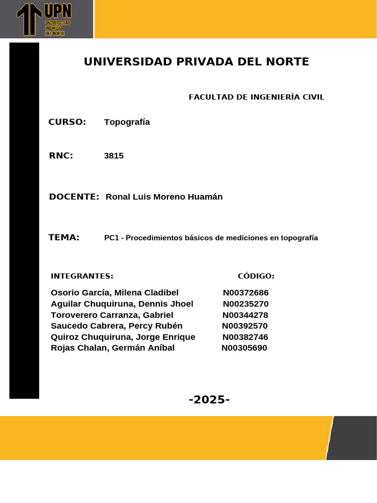 Informe a Presentar PC1 Topografía | PDF | Topografía | Medición