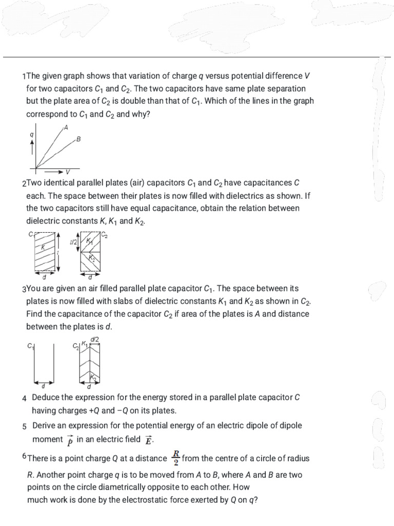Worksheet of Potential and Capacitnce | PDF | Capacitance | Capacitor