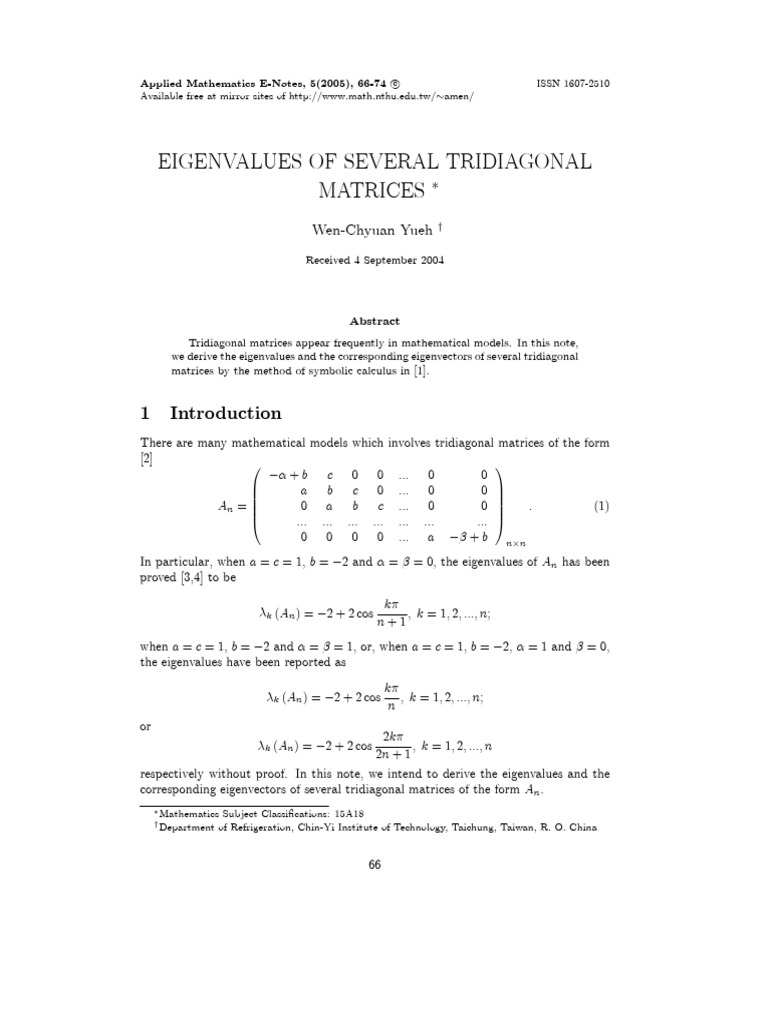 Yueh2004 Autovalores Tridiagonal | PDF | Eigenvalues And Eigenvectors ...