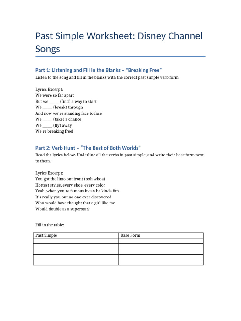 Disney Channel Past Simple Worksheet | PDF