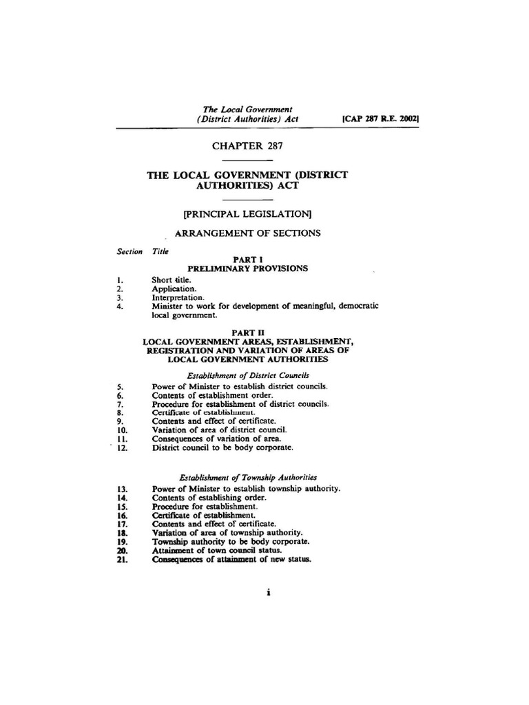 The Local Government (District Authorities) Act, Cap.287 (R.e 2002) | PDF