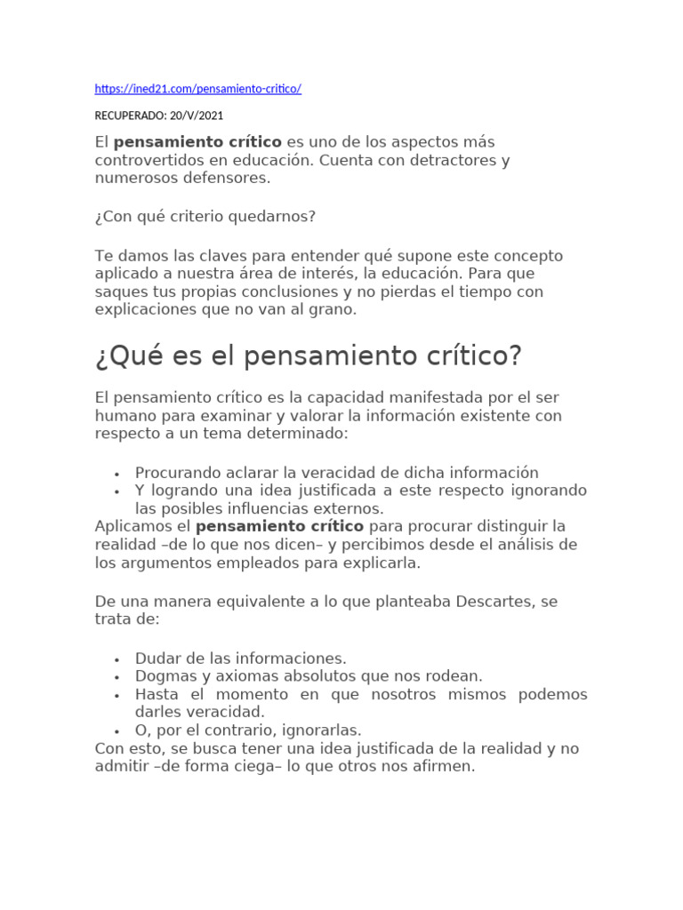 Que Es El Pensamiento Critico | PDF | Pensamiento crítico | Pensamiento