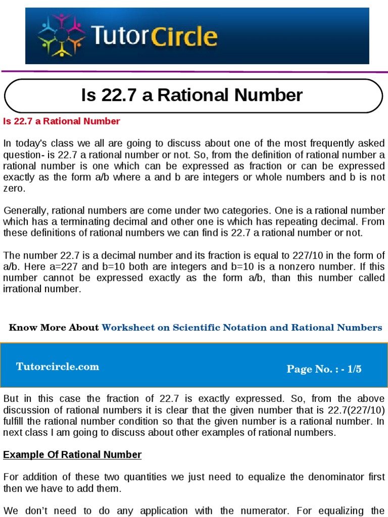 Is 22.7 A Rational Number | PDF | Fraction (Mathematics) | Numbers