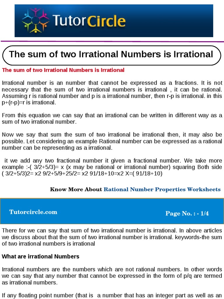 Sum of Two Irrational Numbers Explained | PDF | Numbers | Fraction ...