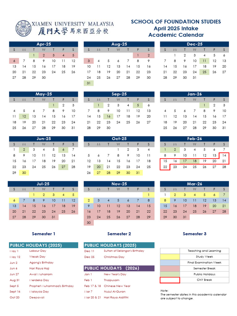 Academic Calendar (April 2025 Intake) | PDF | Malaysia | Holidays