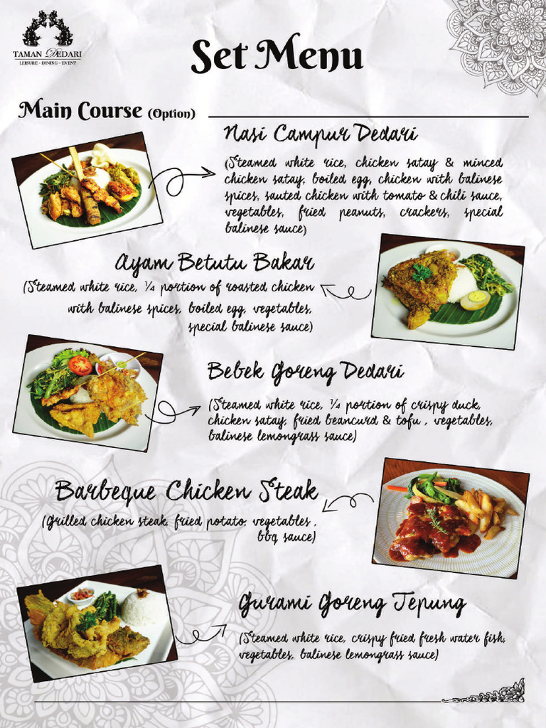 Menu Taman Dedari (SET MENU SPECIAL) - English Version | PDF