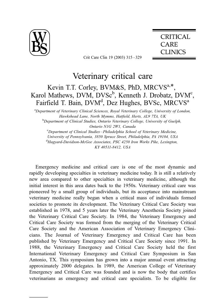 Veterinary Critical Care | PDF | Sepsis | Medicine