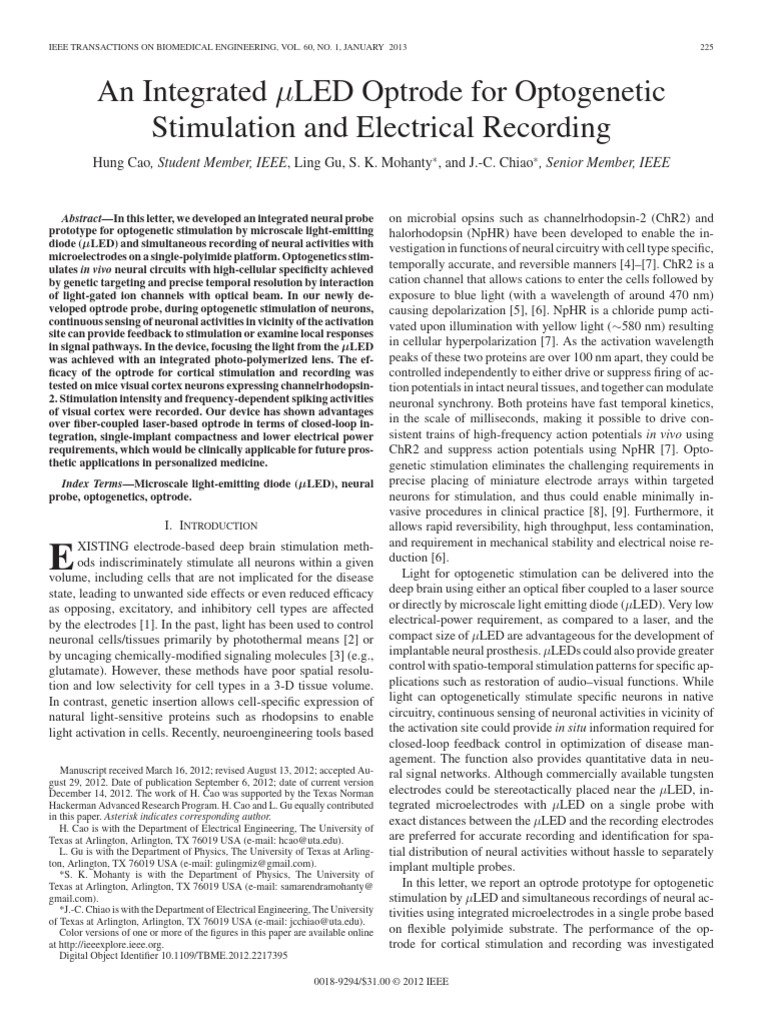 An Integrated uLED Optrode For Optogenetic Stimulation and Electrical ...