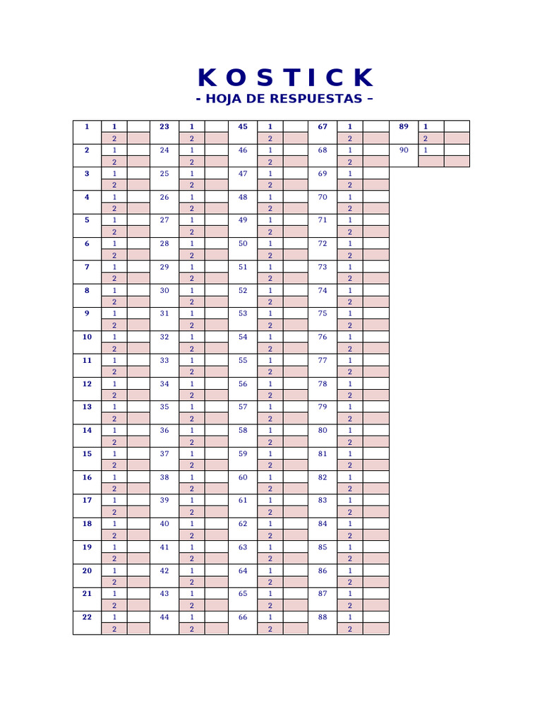 Hoja de Respuestas Kostick | PDF