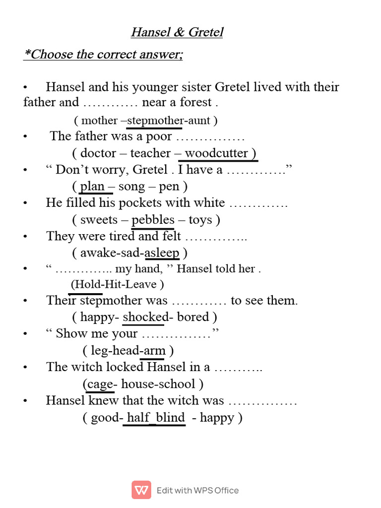 Hansel & Gretel: Story Quiz and Activities | PDF