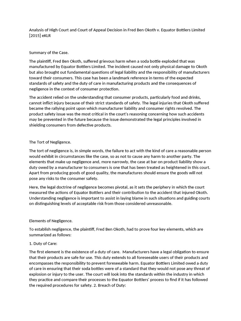 Analysis of High Court and Court of Appeal Decision in Fred Ben Okoth V ...