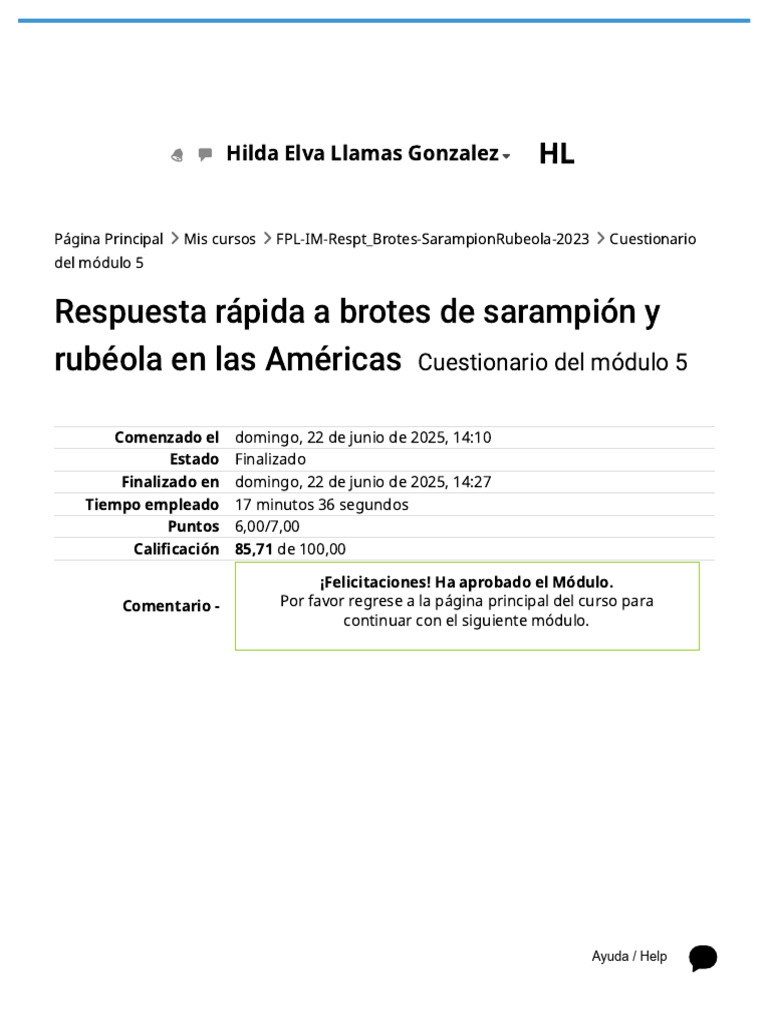 Cuestionario Del Módulo 5 - Revisión Del Intento - Campus PAHO | PDF | Epidemiología | Virus