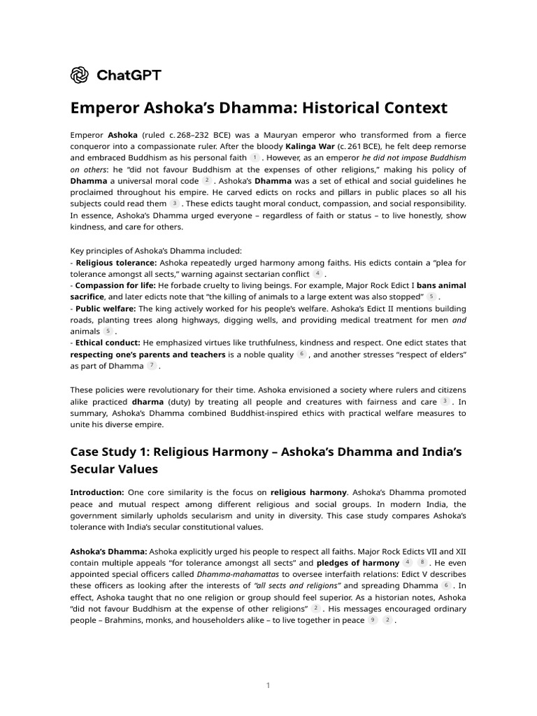 Emperor Ashoka's Dhamma - Historical Context | PDF | Ashoka | Dharma