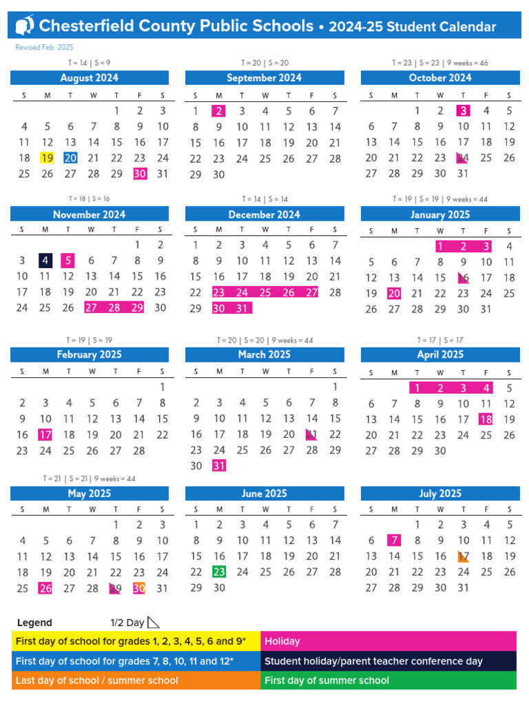 Chesterfield Schools 2024-25 Calendar | PDF | Schools | Educational Stages