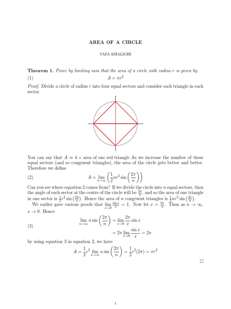 Area of a Circle: Proof and Formula | PDF