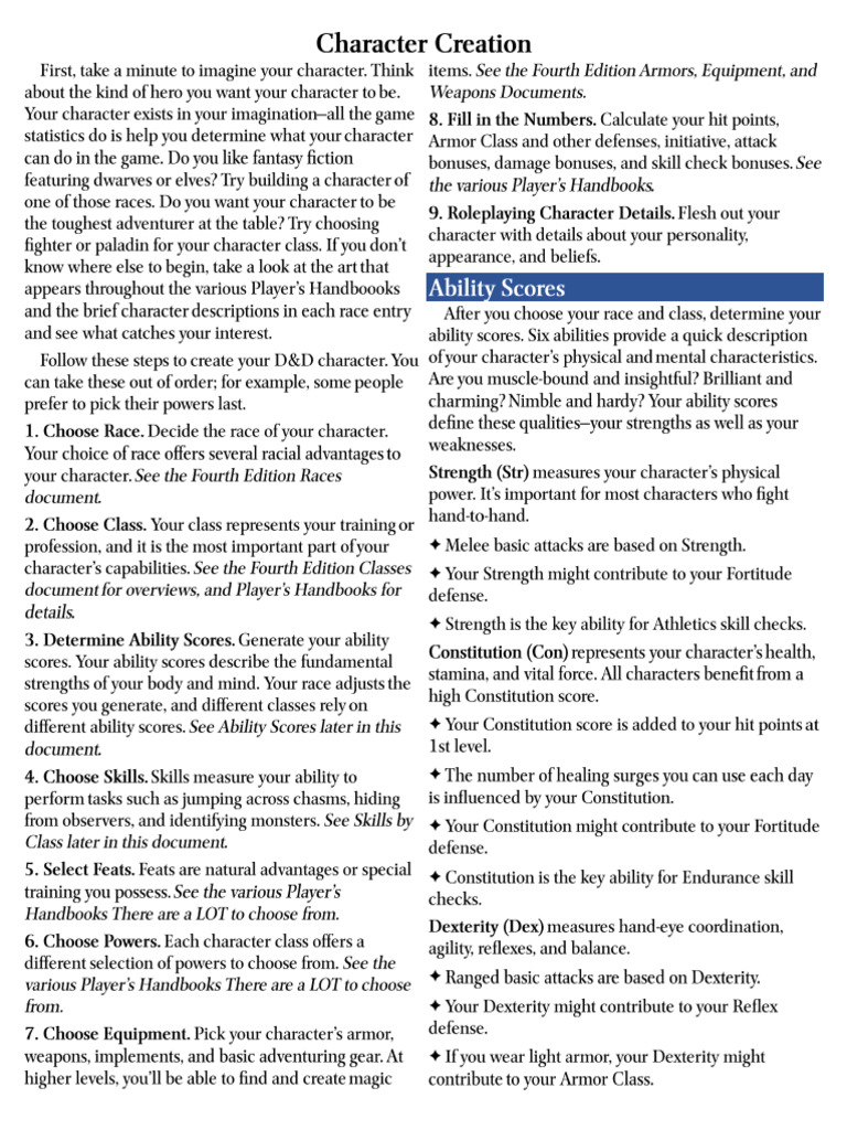 Fourth Edition Character Creation | PDF