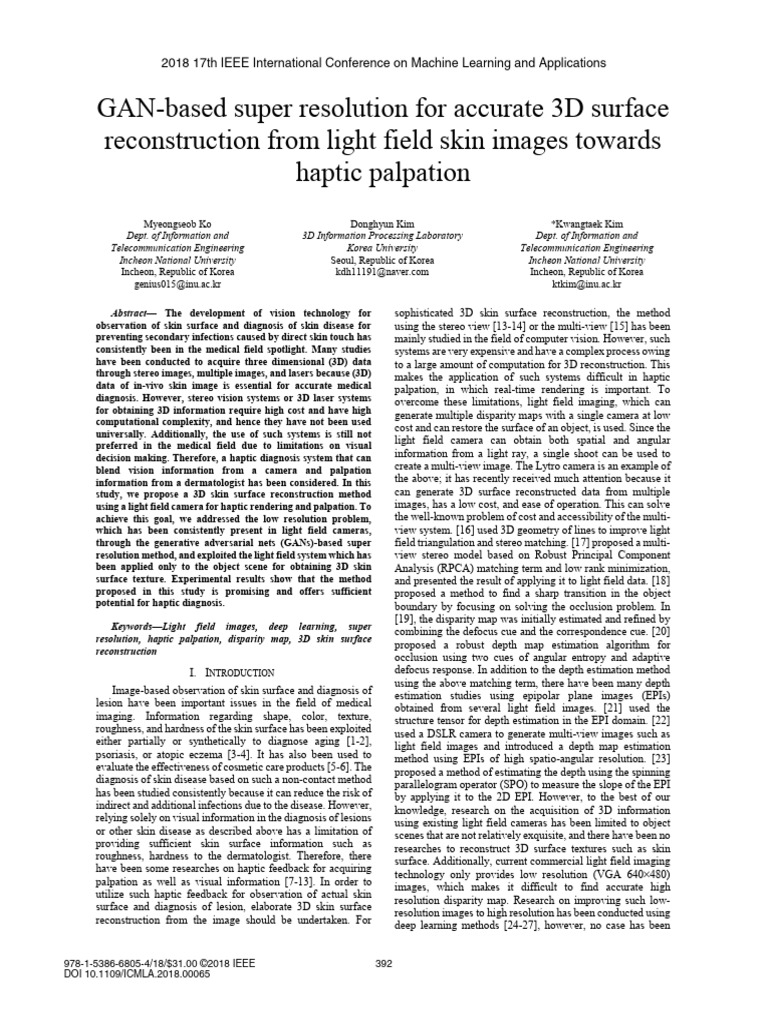 GAN-Based Super Resolution For Accurate 3D Surface Reconstruction From Light Field Skin Images ...