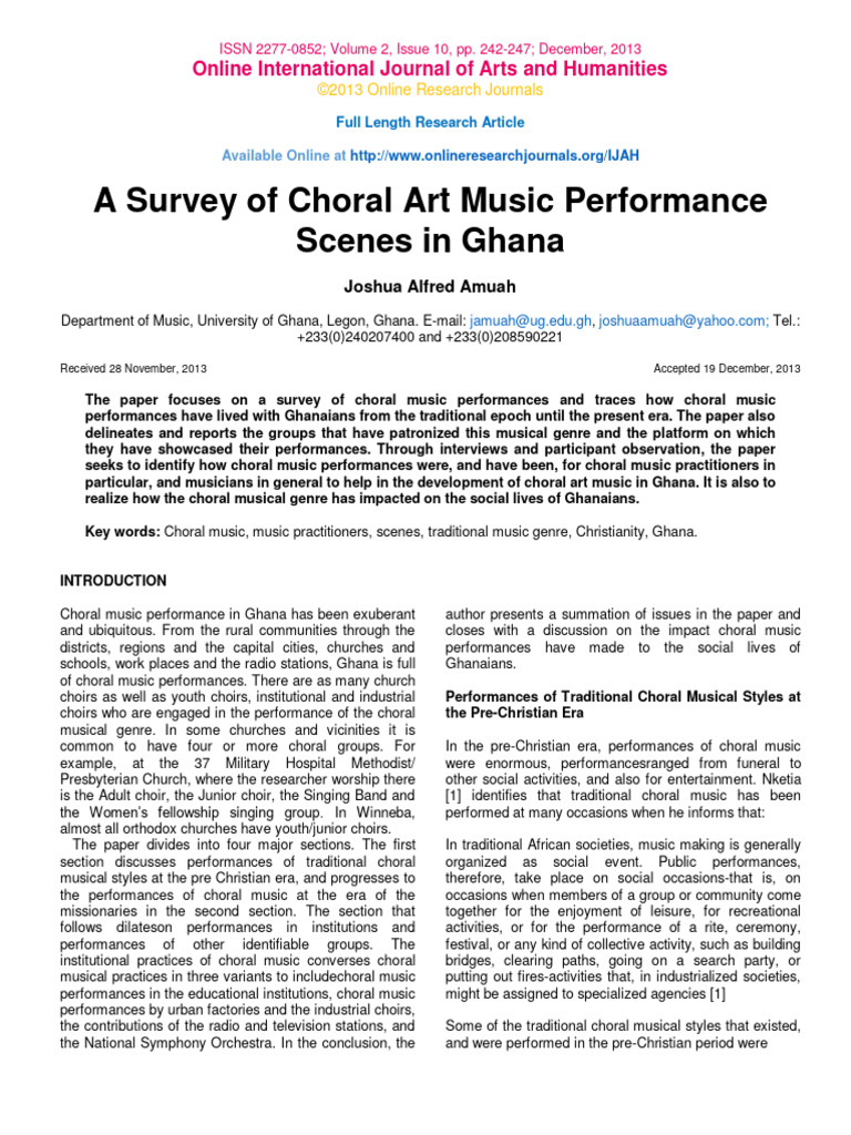 Survey of Choral Art Music Performance in Ghana | PDF | Choir | Ghana