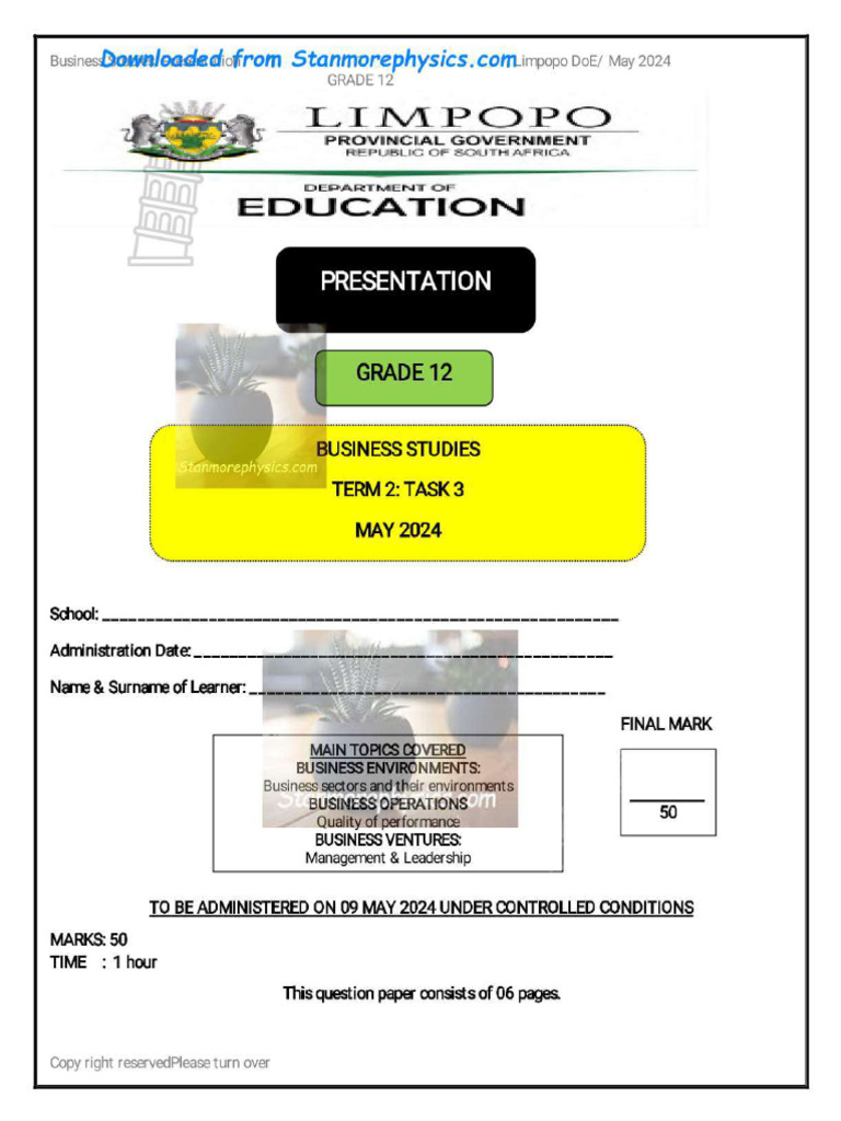 LP Business Studies Grade 12 PRESENTATION Term 2 2024 and Memo | PDF