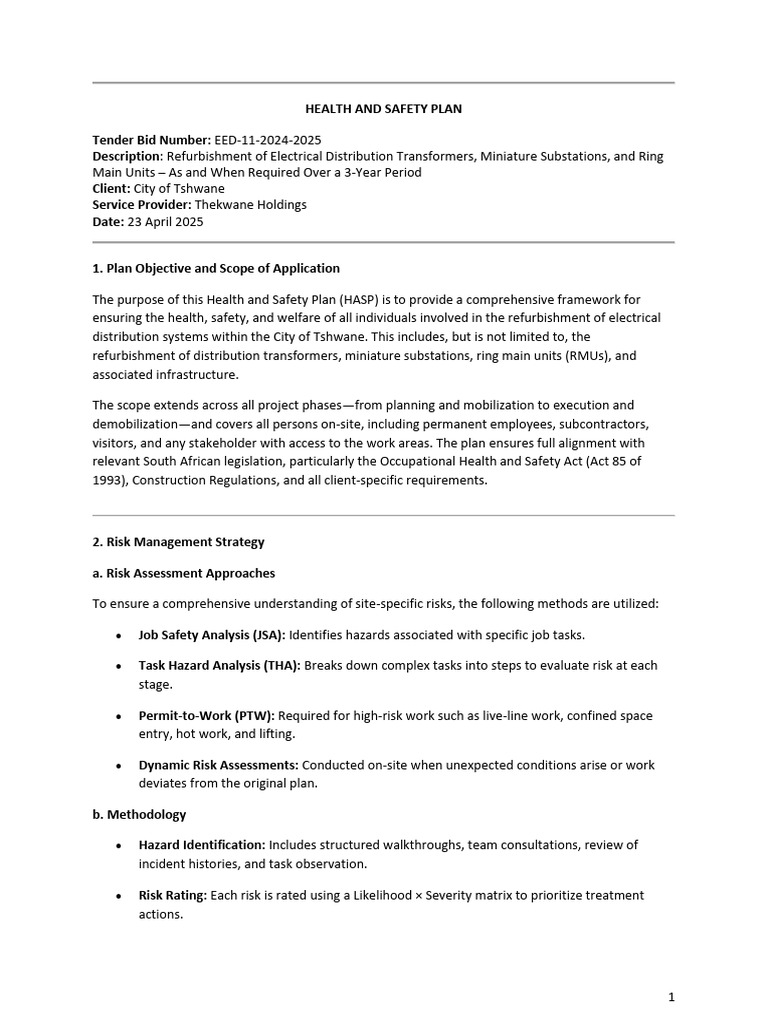 Thekwane Holdings Health & Safety Plan | PDF | Occupational Safety And ...