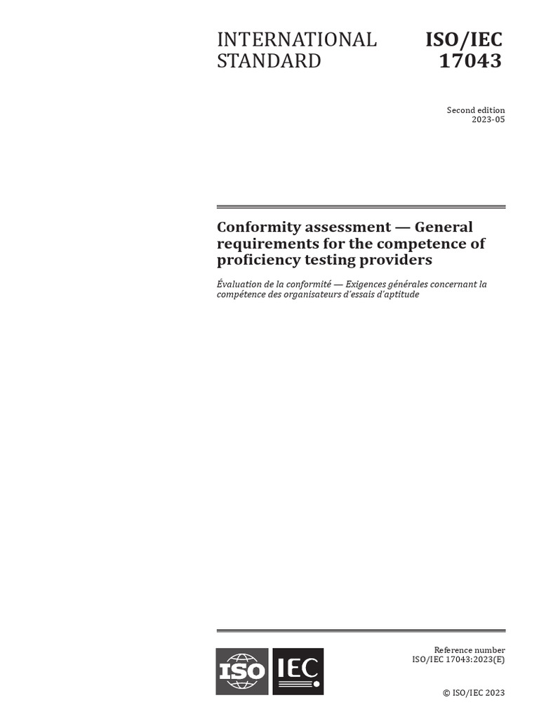 ISO/IEC 17043:2023 Proficiency Testing Standards | PDF | Metrology ...