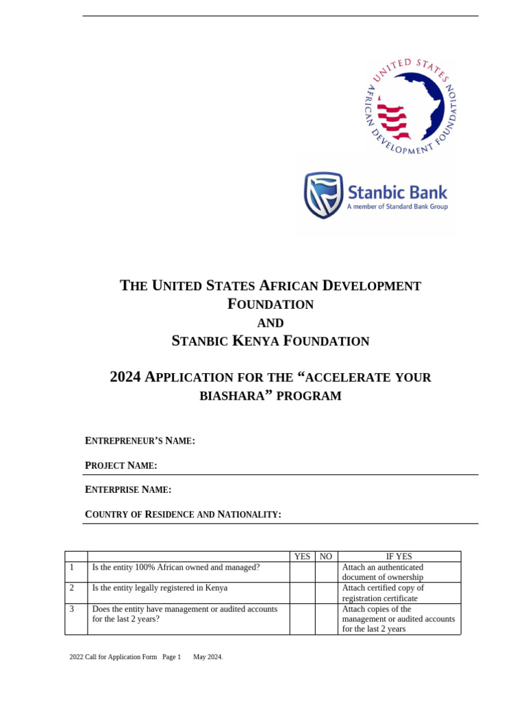 USADF Stanbic Program Application Form Final 20052024 | PDF | Banks ...