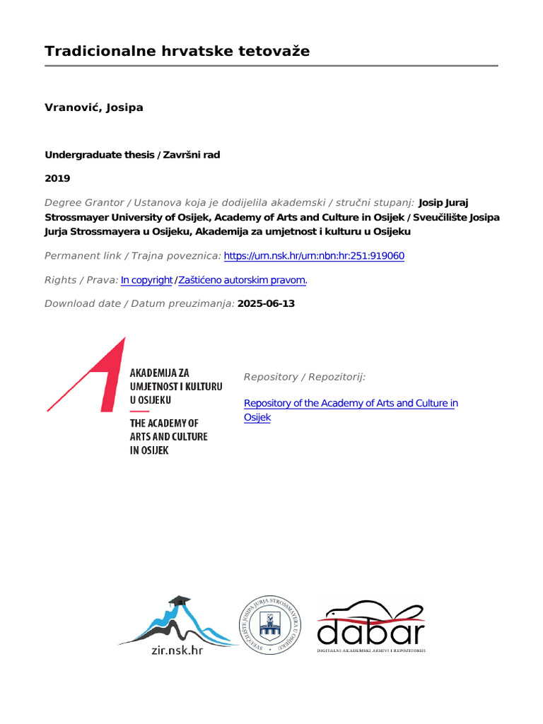 Tradicionalne Hrvatske Tetovaze Josipa Vranovic | PDF