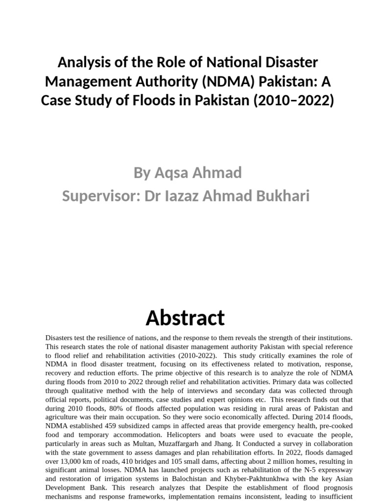 NDMA Floods Thesis Presentation | PDF | Natural Disasters | Emergency Management