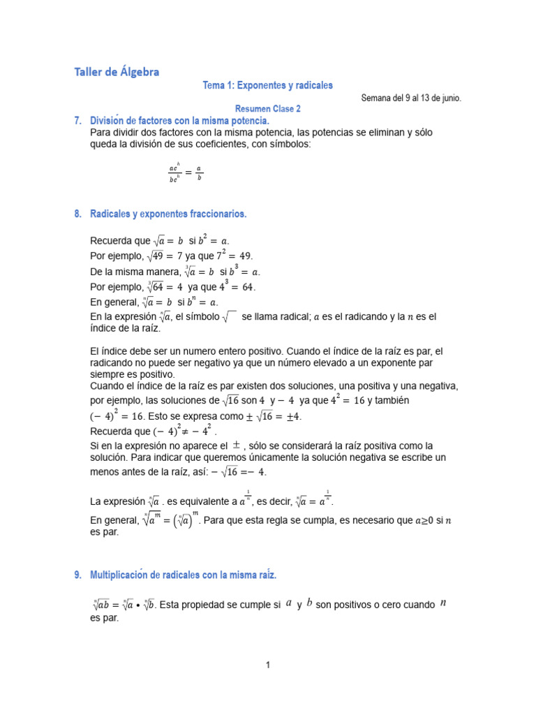 Resumen de Algebra | PDF | División (Matemáticas) | Exponenciación