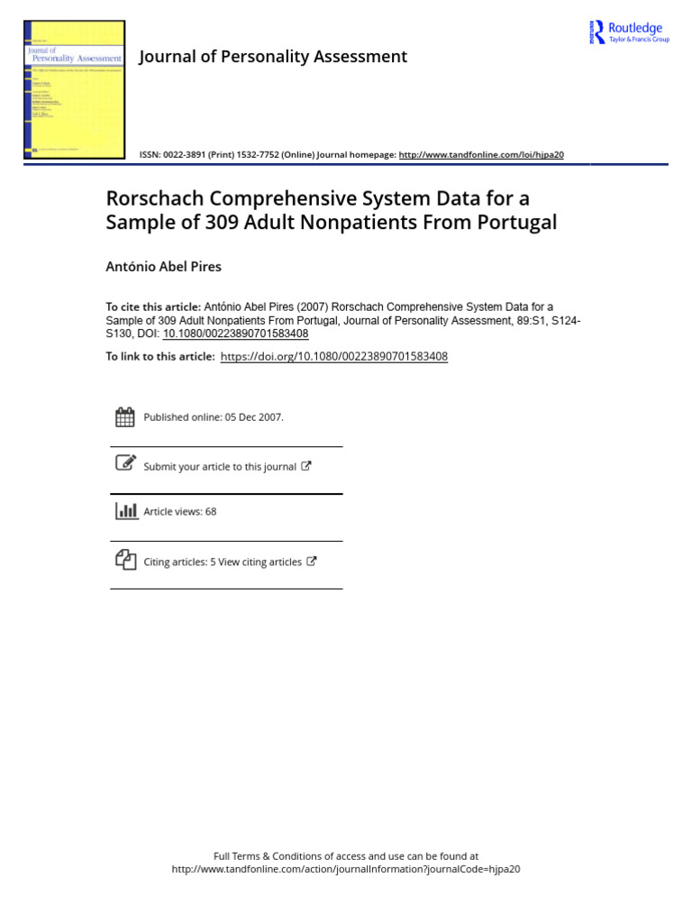 TR - 2007 A. Pires-Rorschach Comprehensive System Data Sample From ...