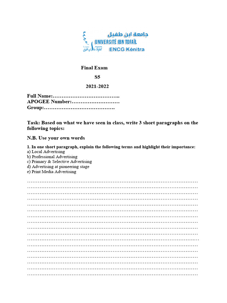 in One Short Paragraph, Explain The Following Terms and Highlight Their ...