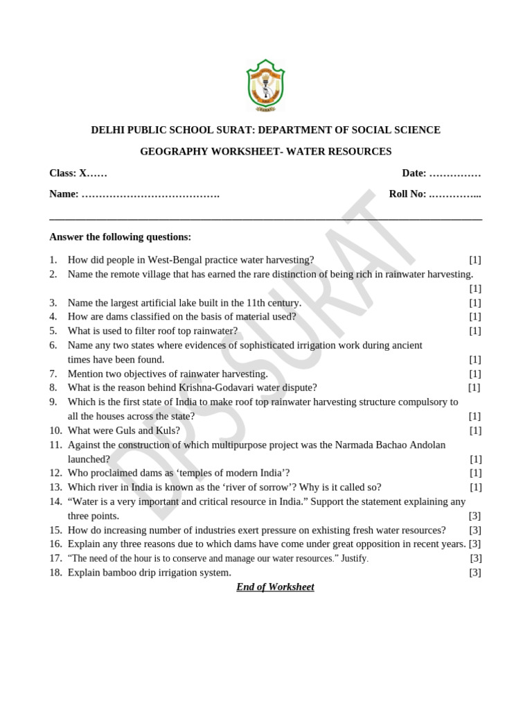 Worksheet Geo Ch 3 x Water Resources | PDF | Chess Theory | Chess
