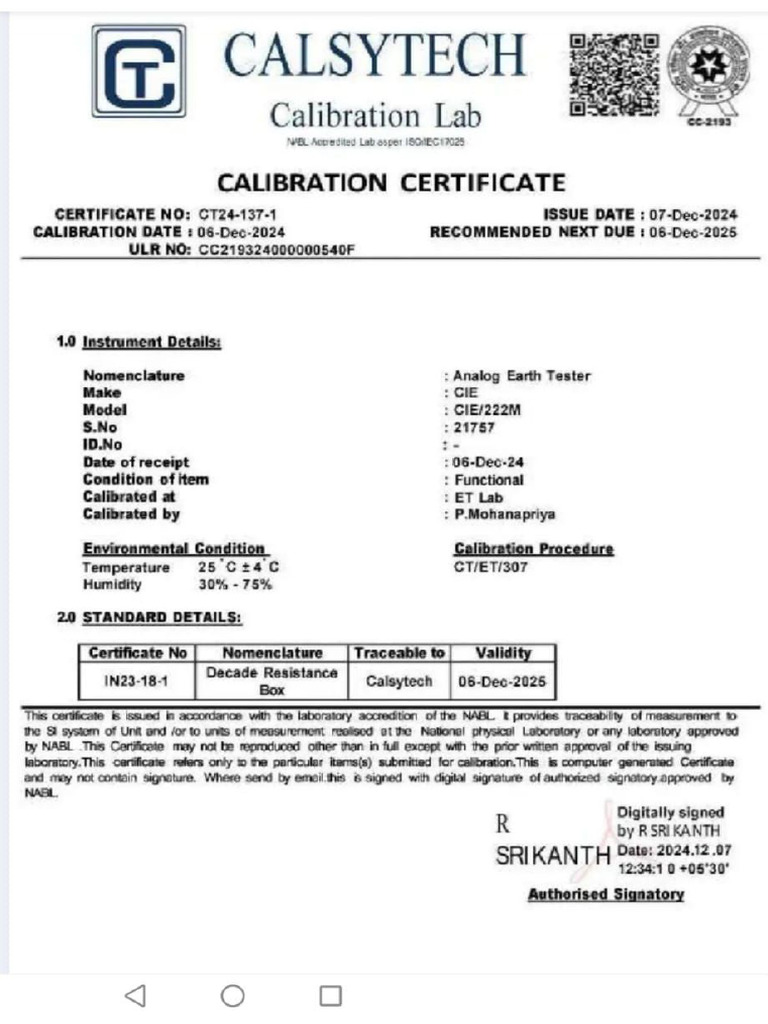 Calibration Test Eart Tester | PDF
