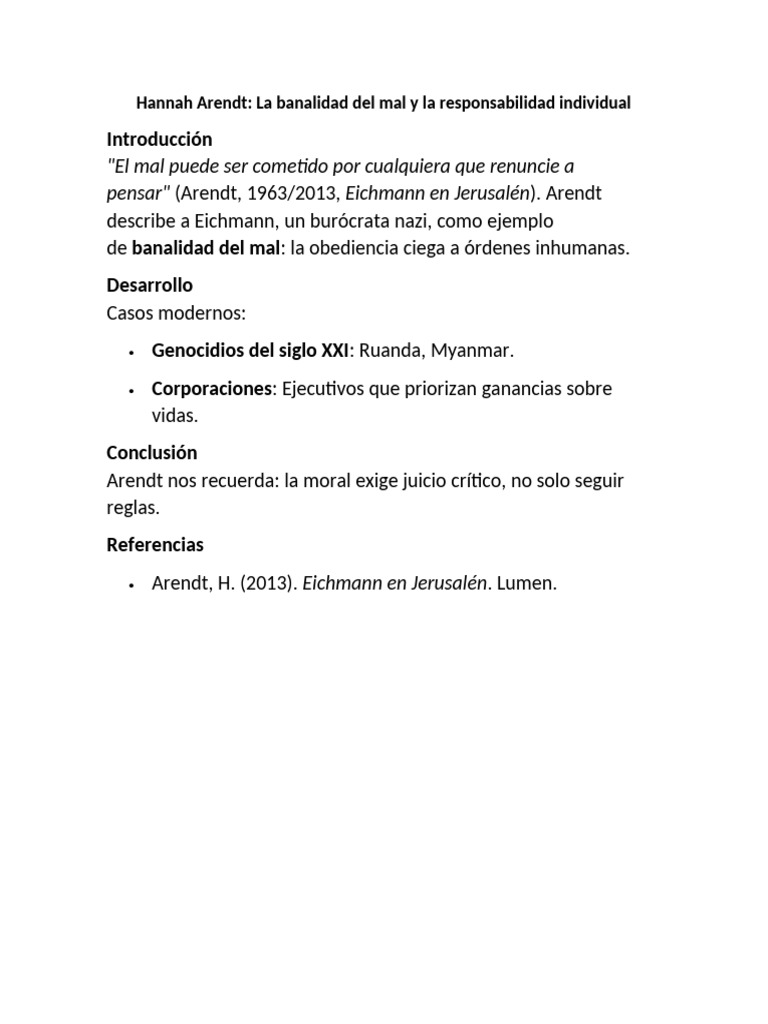 La Banalidad Del Mal y La Responsabilidad Individual | PDF