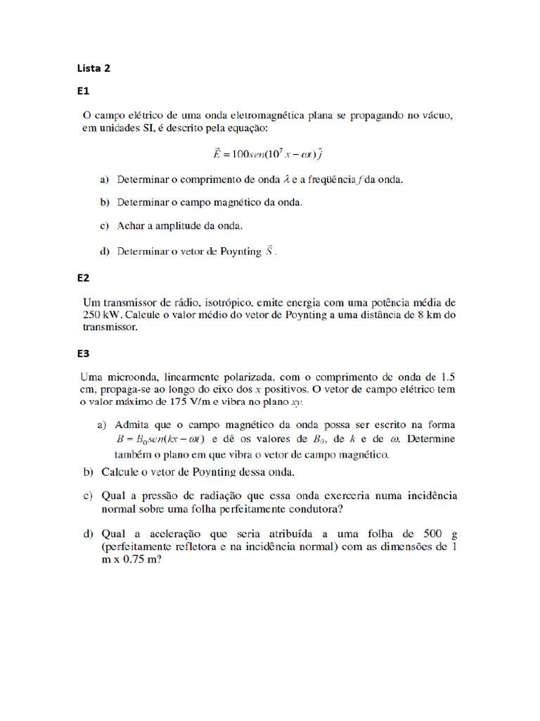 Lista 2 Eletromagnetismo 2 | PDF
